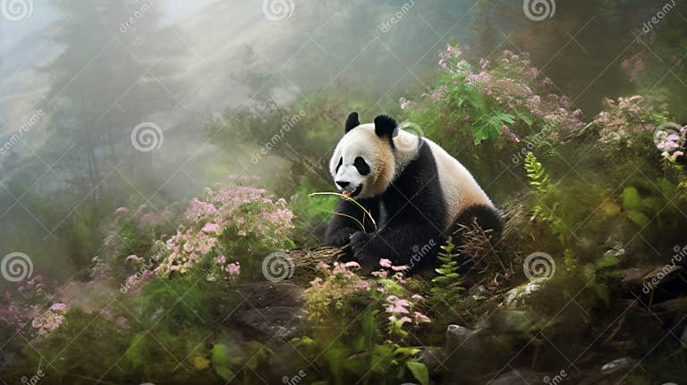 Giant panda in the jungle. stock illustration. Illustration of china ...