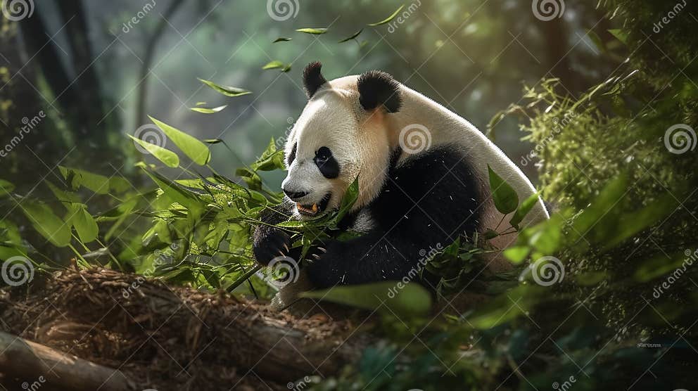 Giant panda in the jungle. stock illustration. Illustration of ...