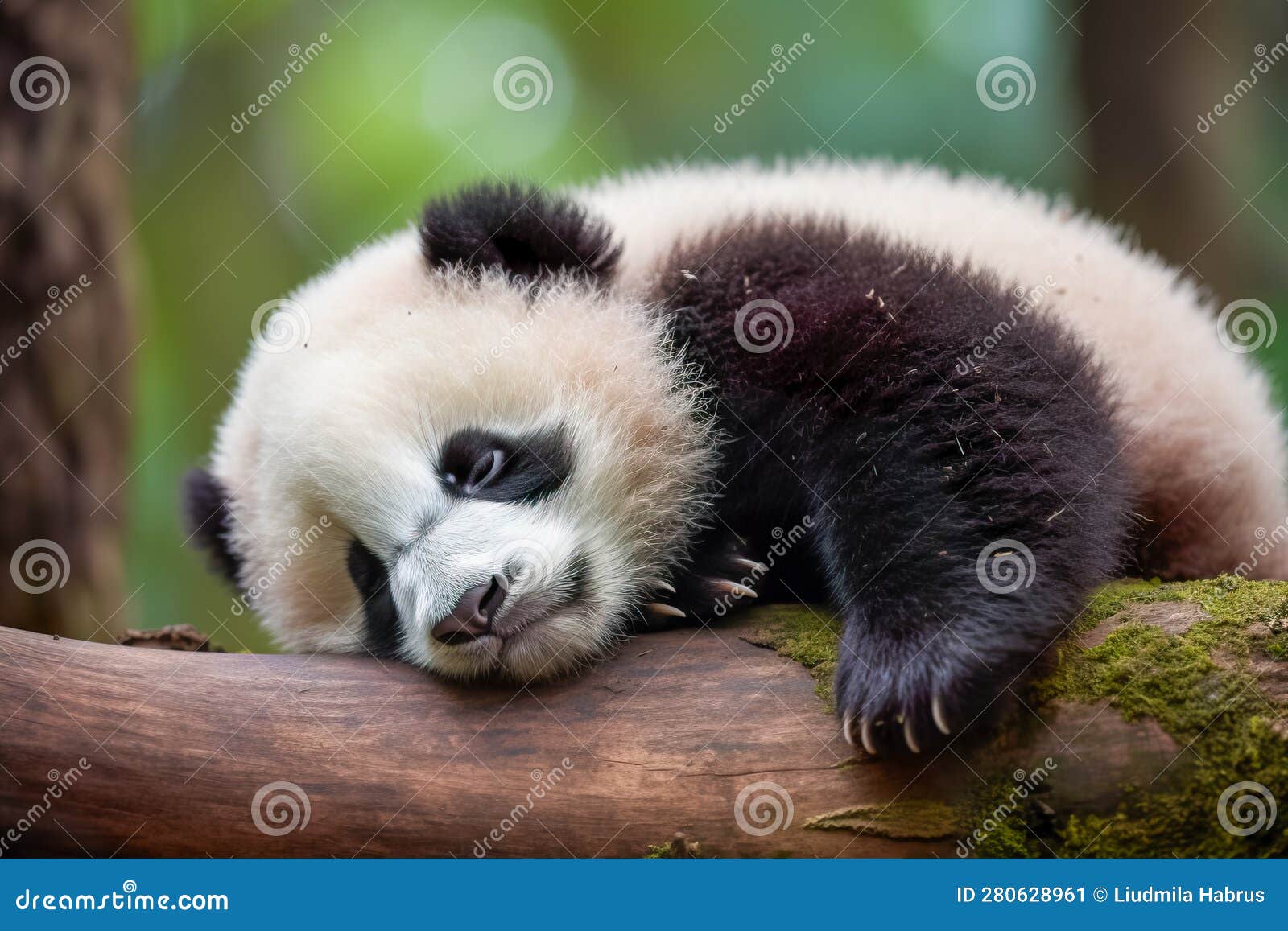 Giant Panda Lying on the Log and Looking at the Camera. Generative AI ...