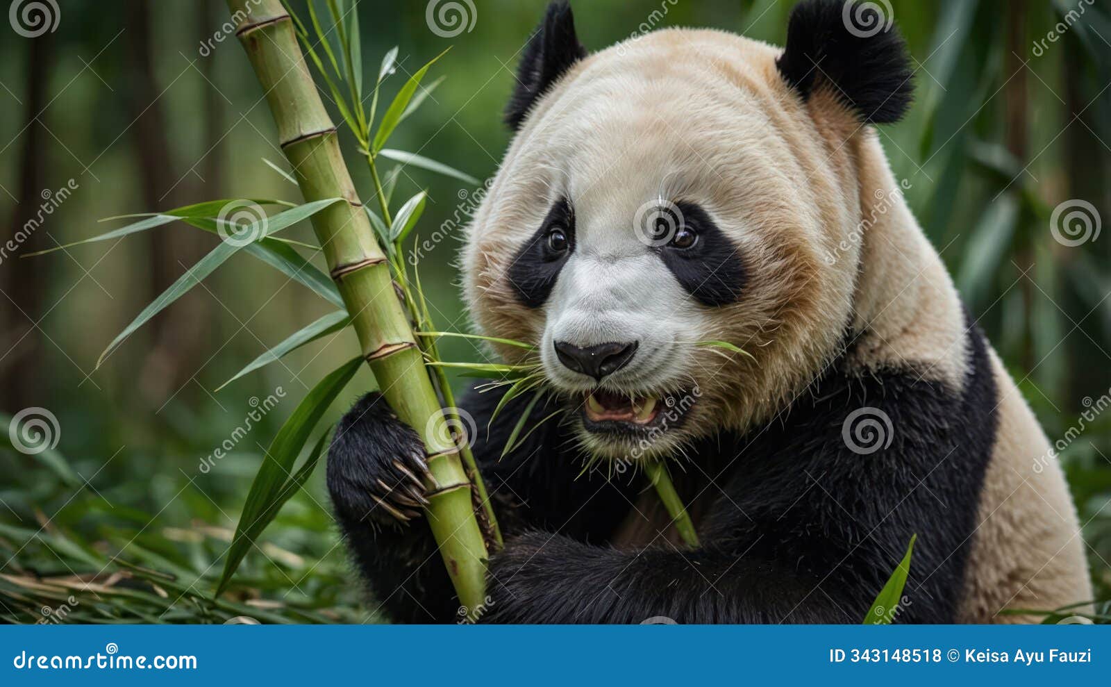 A Giant Panda Munching on Bamboo in a Lush Green Environment Stock ...