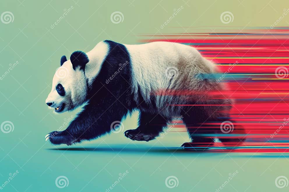 The Giant Panda is Running Fast. 3d Illustration Stock Illustration ...