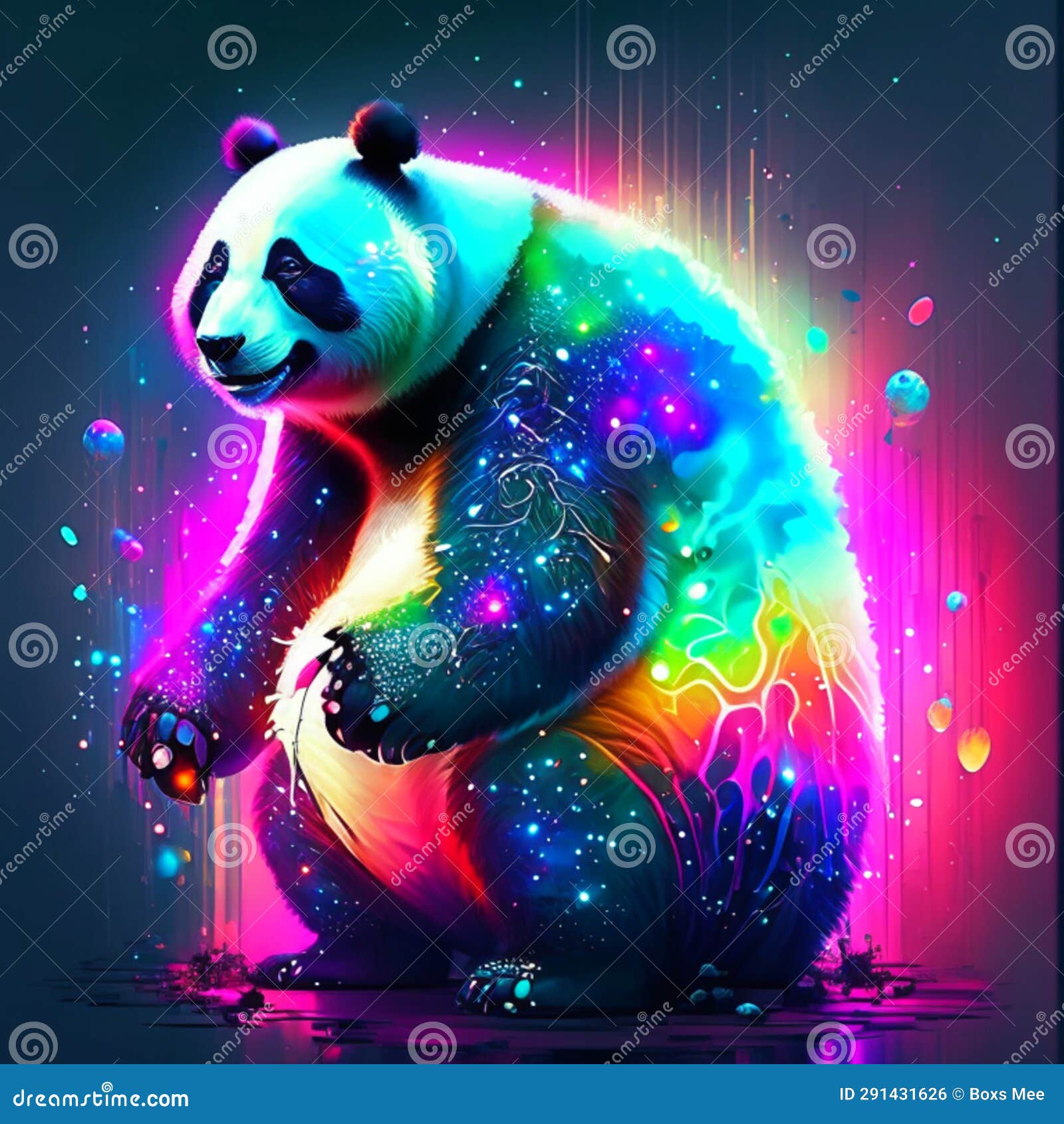 A Giant Panda Sits on a Rainbow Background. Vector Illustration Stock ...