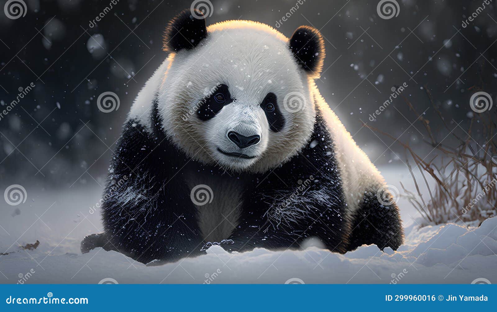 A Giant Panda in a Snowy Forest. 3D Rendering Stock Illustration ...