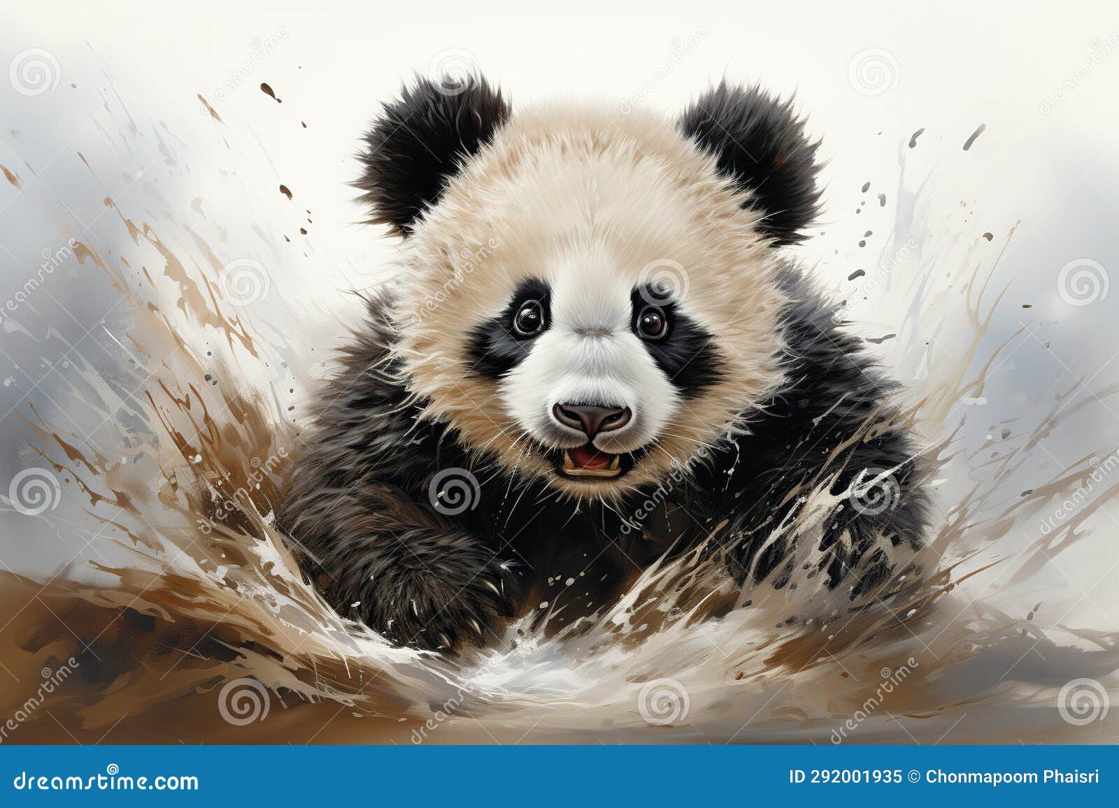 A Giant Panda Swims in a Puddle. 3D Rendering Generative AI Generative ...