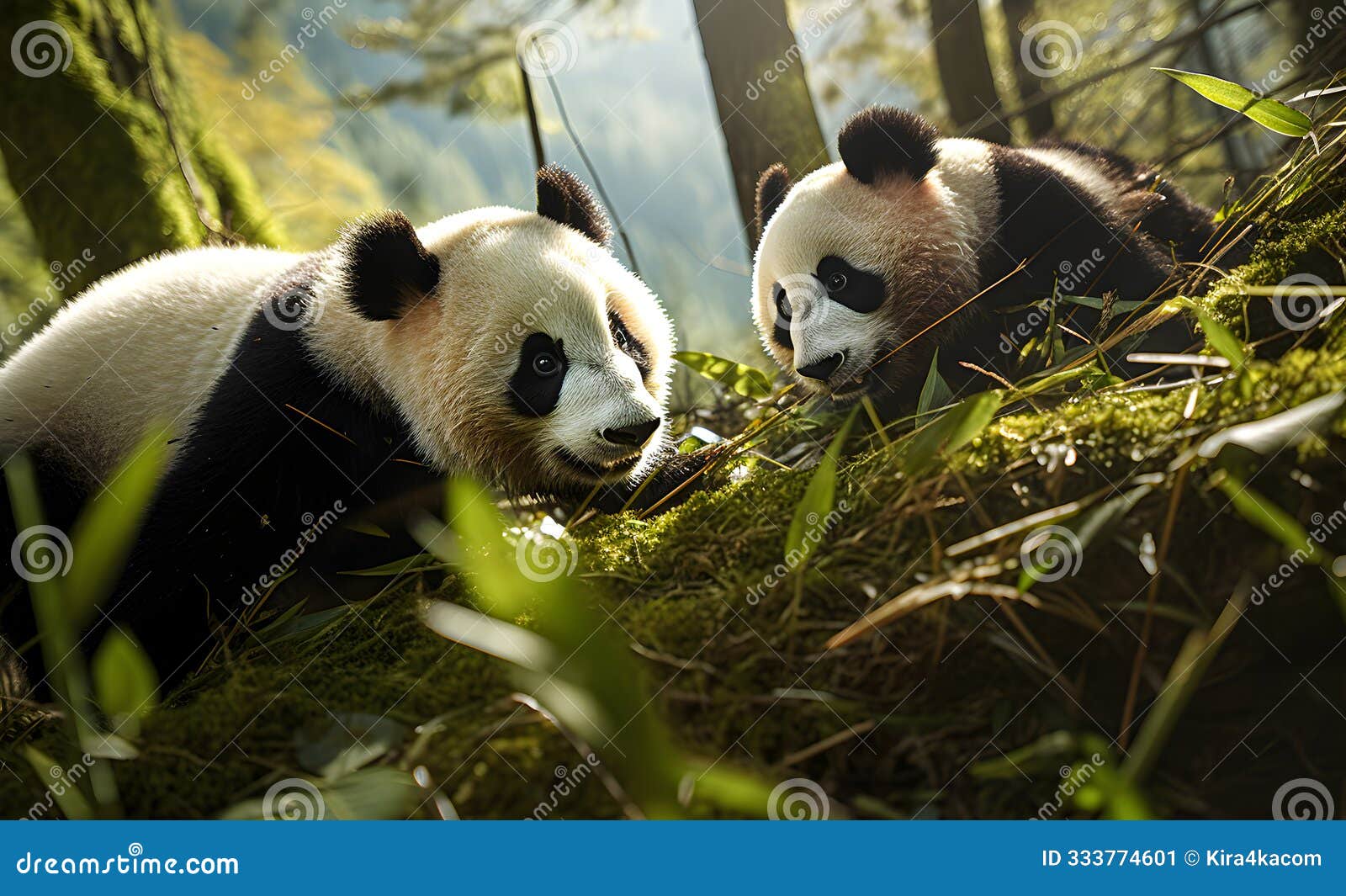 Giant Pandas Play in a Bamboo Forest in China Stock Image - Image of ...