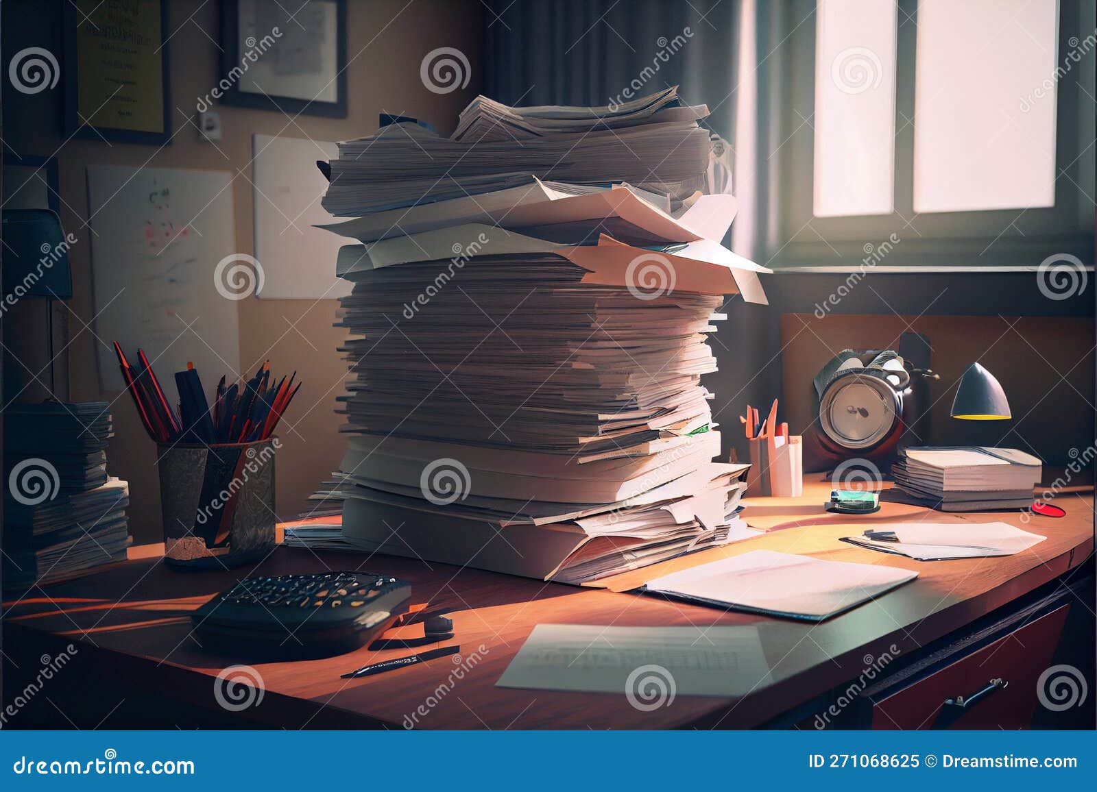 Giant Pile of Paperwork Stacked on Table. Pressure of Paperwork Stock ...