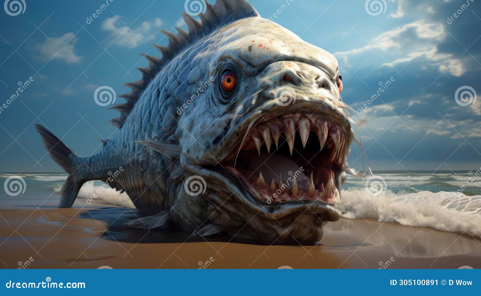Giant Piranha with Sharp Teeth on the Seashore Stock Image - Image of ...