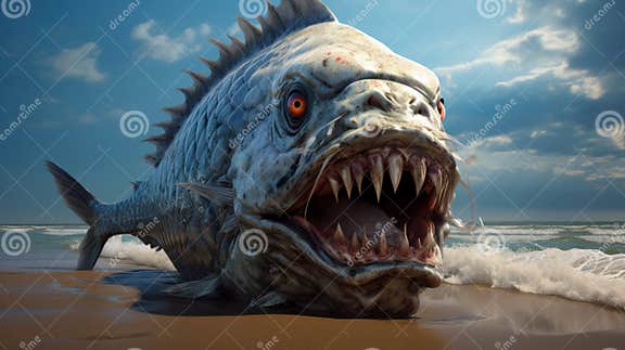 Giant Piranha with Sharp Teeth on the Seashore Stock Image - Image of ...
