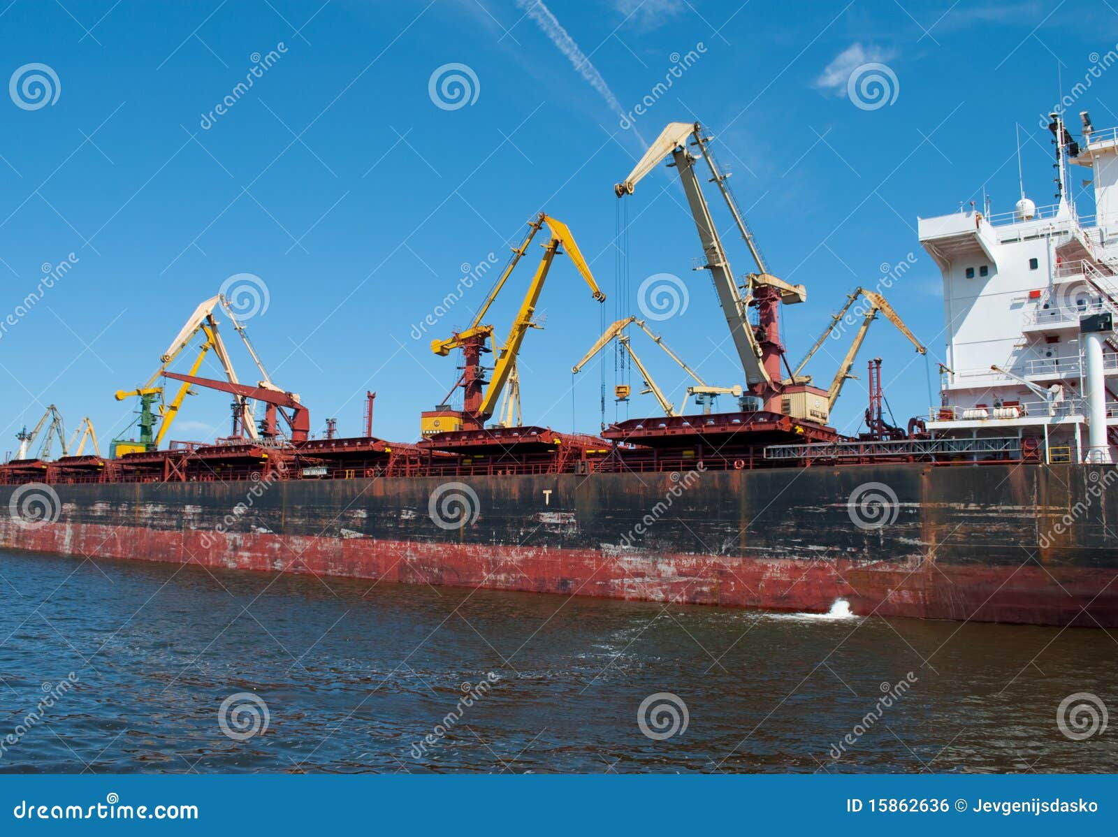 Giant Port Cranes and a Cargo Ship Stock Photo - Image of dock, harbor ...
