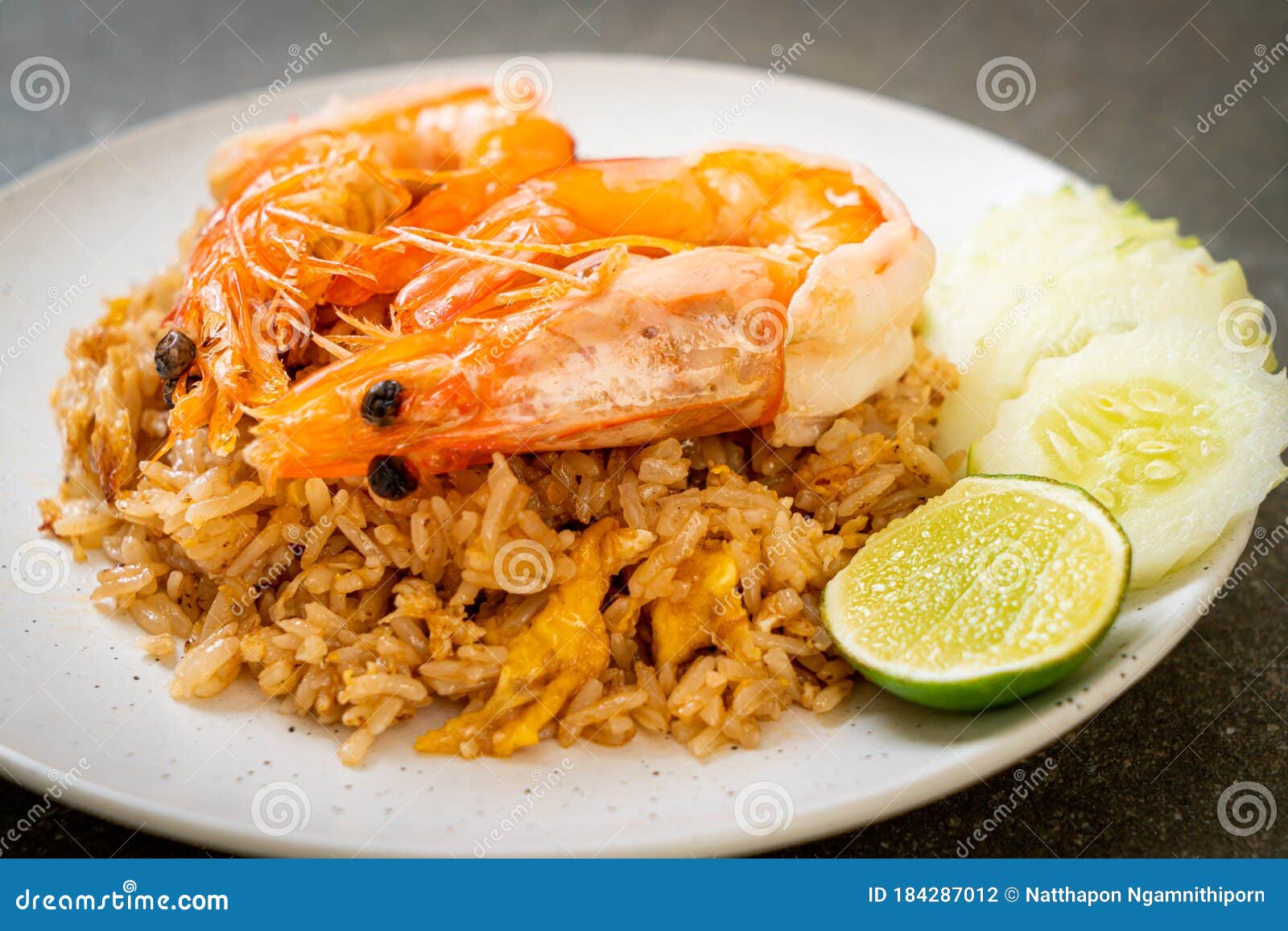Giant Prawns Fried Rice with Shrimp Paste Stock Photo - Image of ...
