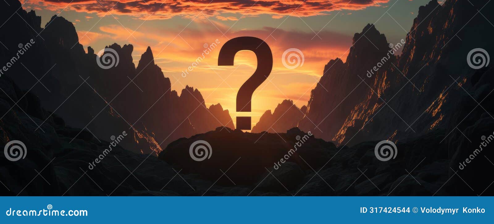 Giant Question Mark Silhouette between Rocky Mountains at Sunset Stock ...