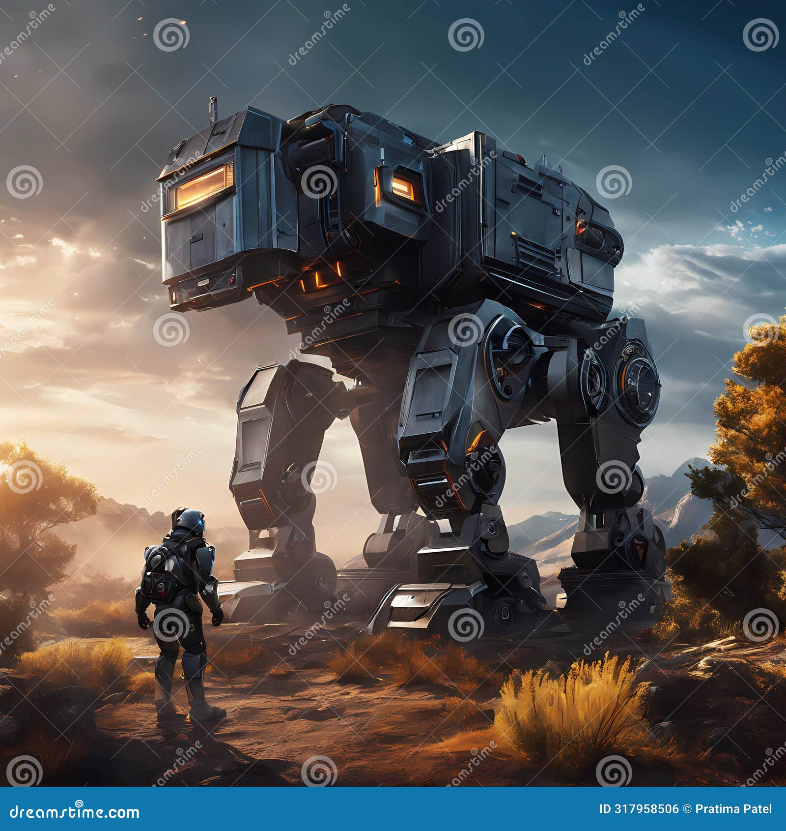 Giant Robot Standing Outside Home in Space, Artificial Intelligence ...