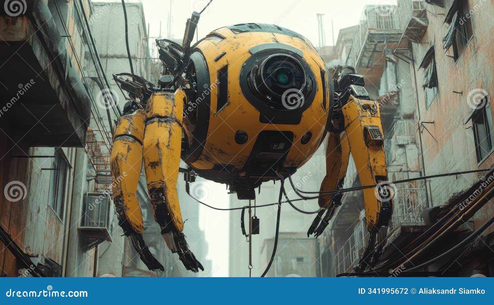 Giant Robot Suspended in Repair within Futuristic Setting Stock ...