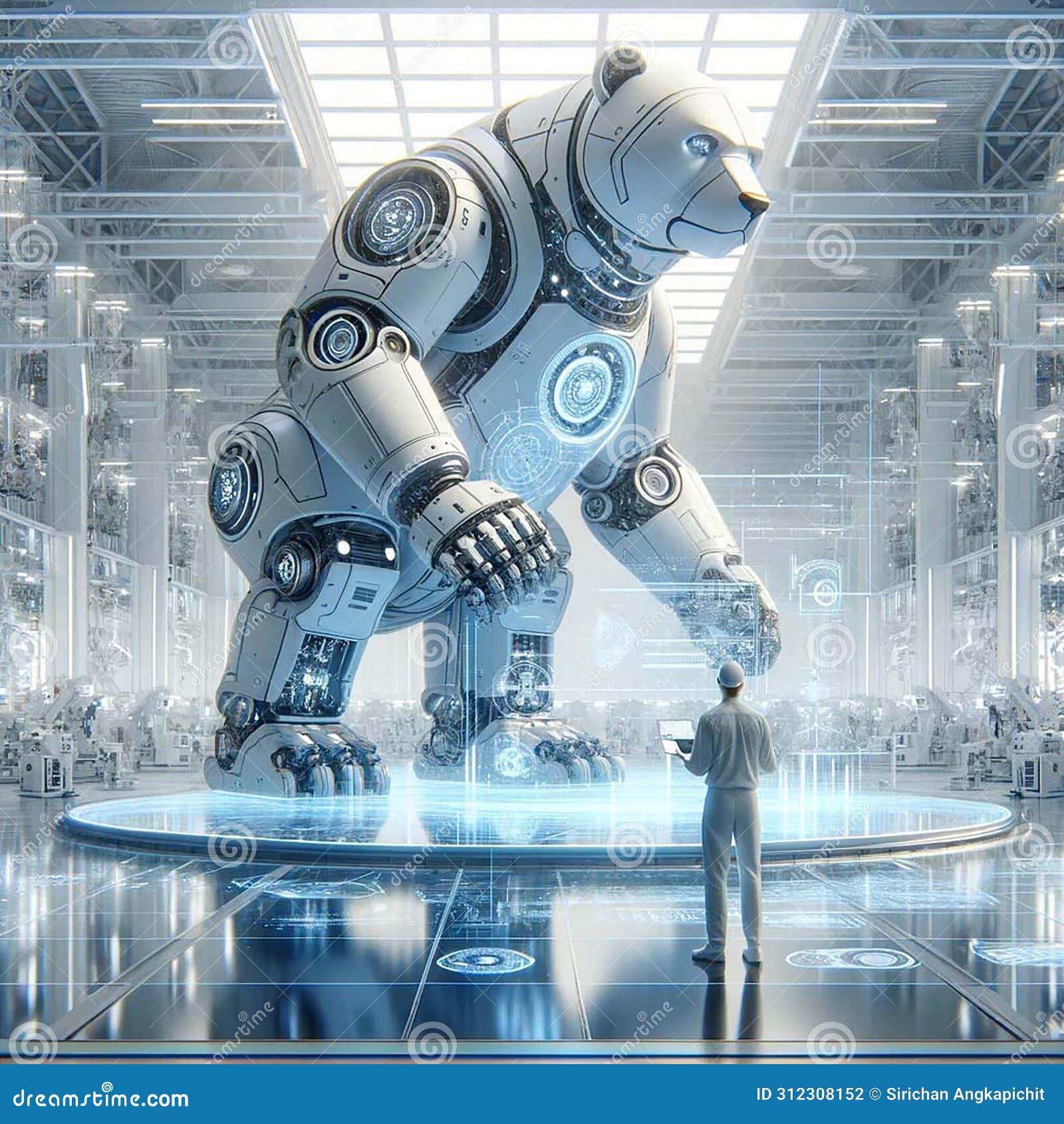 Giant Robotic Bear in Advanced Technology Lab Stock Illustration ...