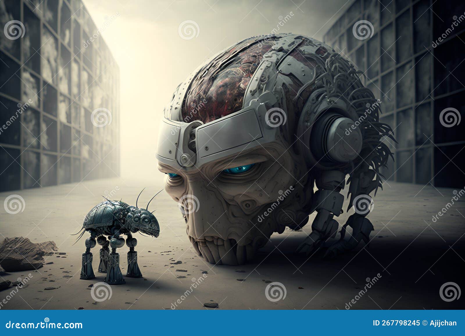 A Giant Robotic Brain and a Small Robot. Generative AI Stock ...