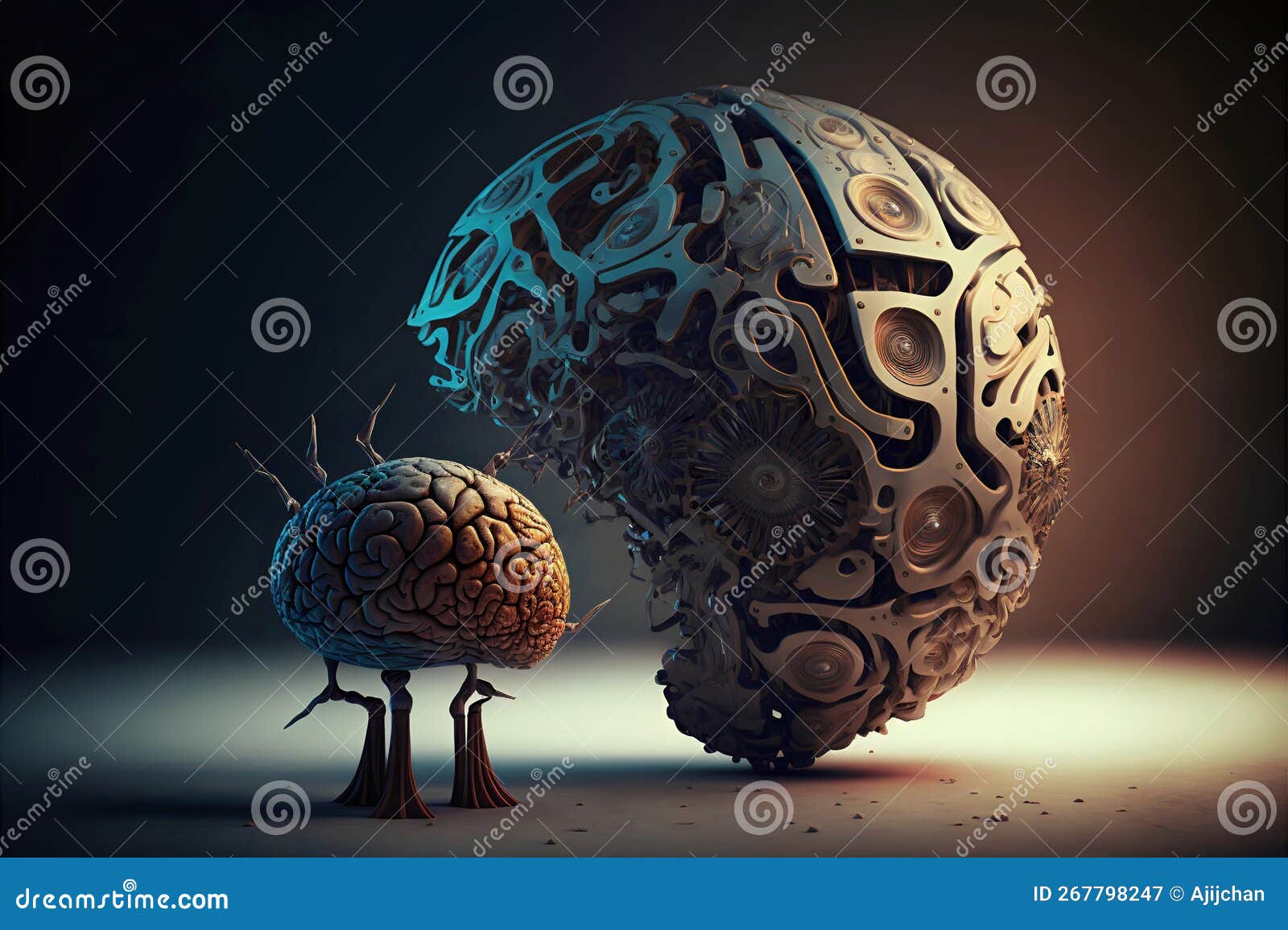A Giant Robotic Brain and a Small Robot. Generative AI Stock ...