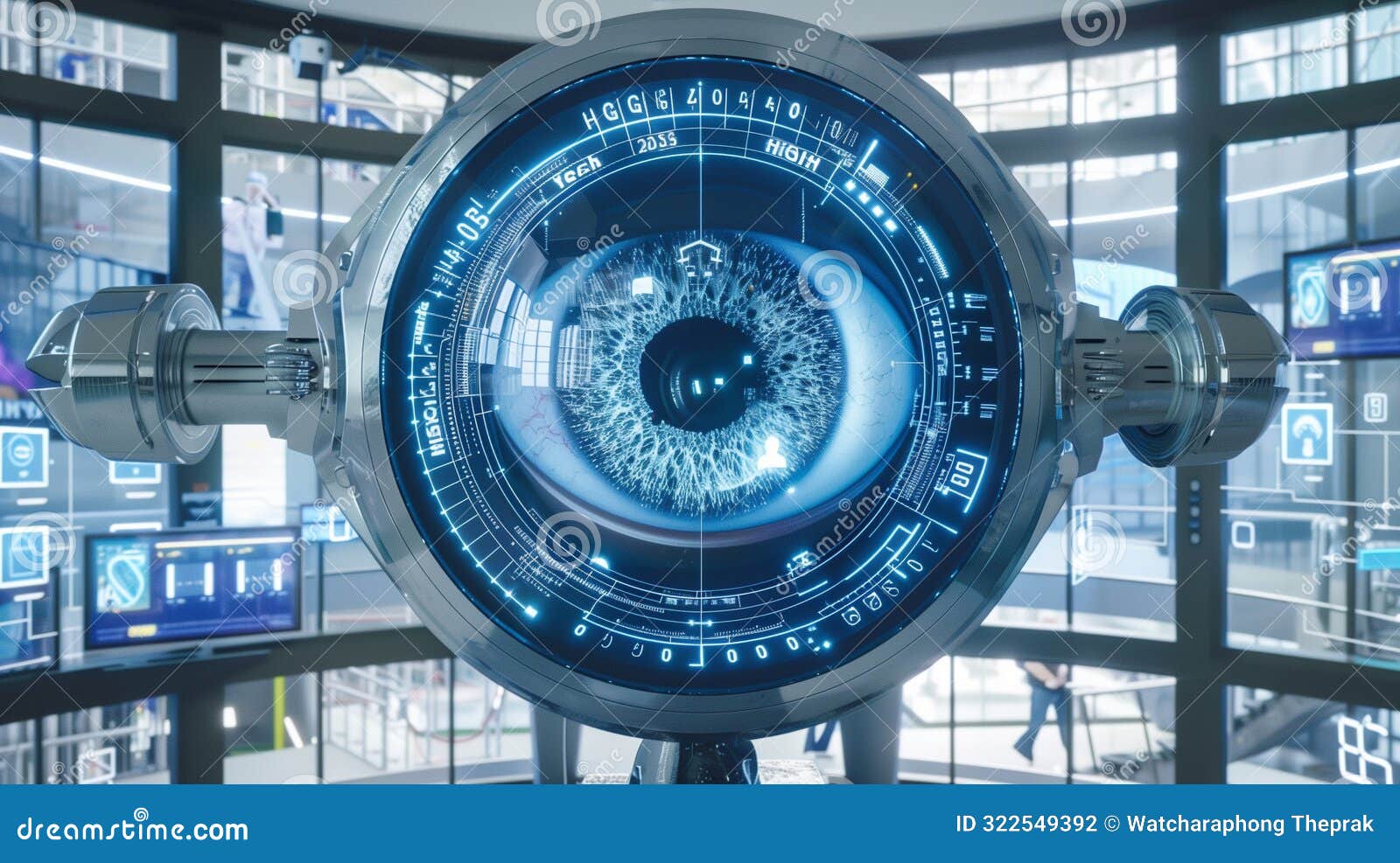A Giant Robotic Eye with a Digital Interface in a Futuristic Laboratory ...