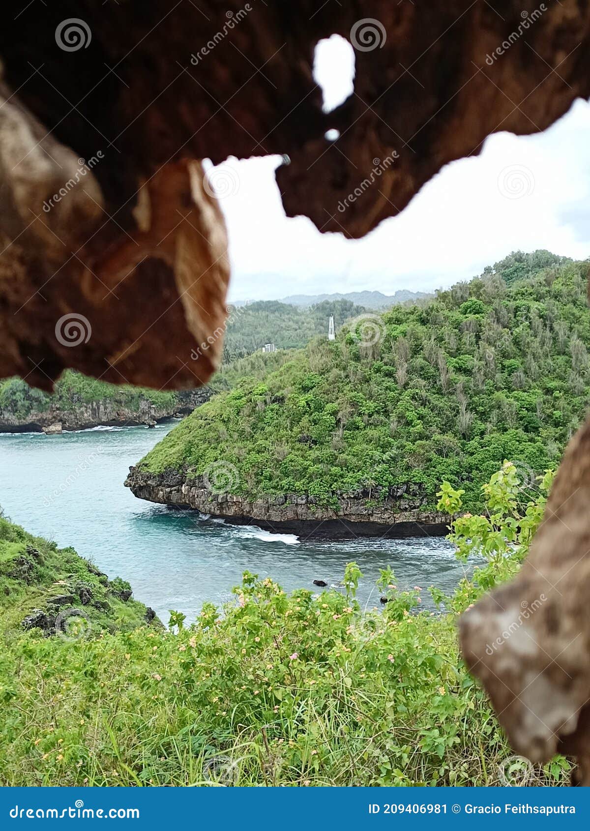 Giant Rock Island on the Beach Stock Image - Image of terrain, tree ...