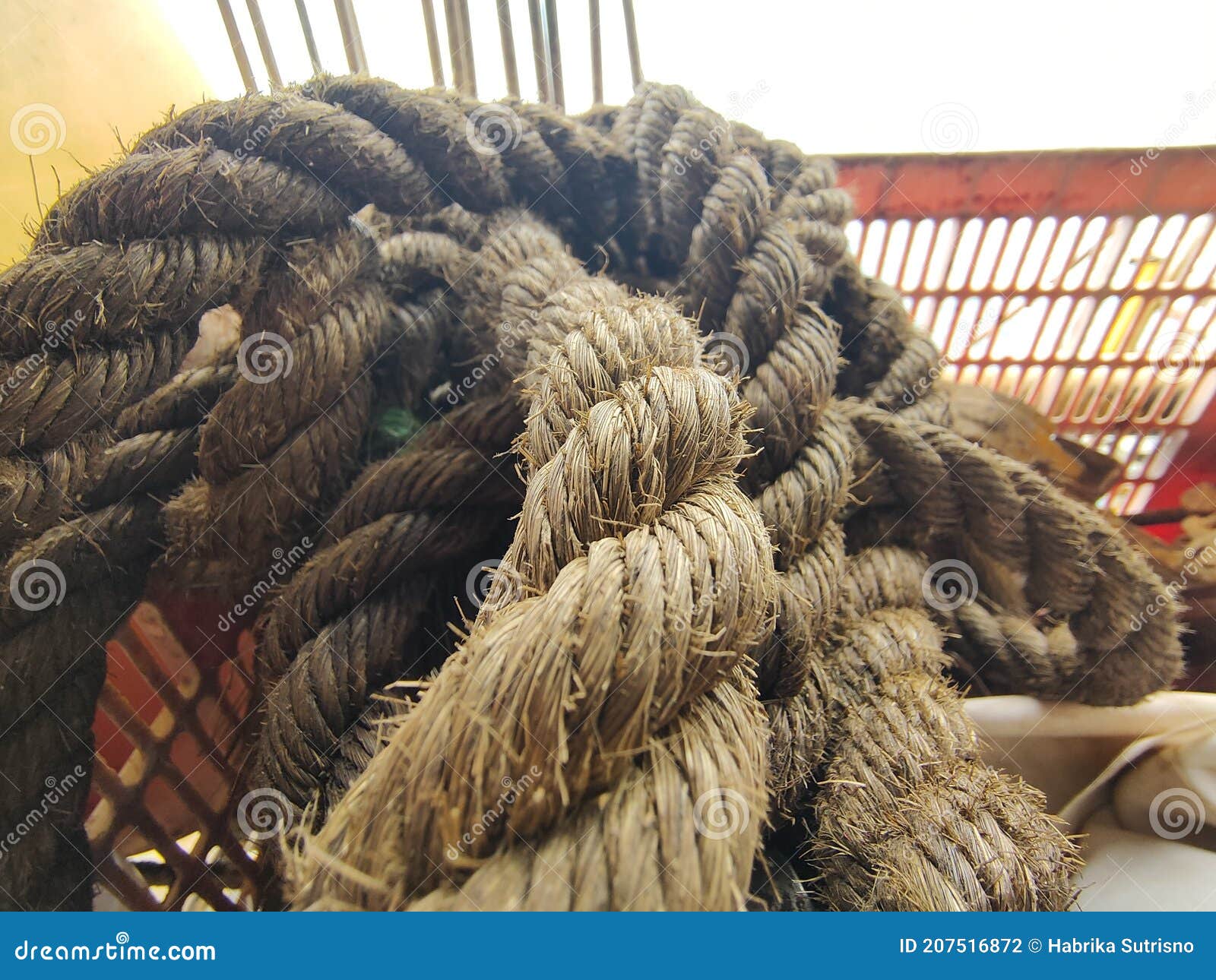 Giant Ropes in the Basket at Close Look on the Sunny Day Stock Photo ...
