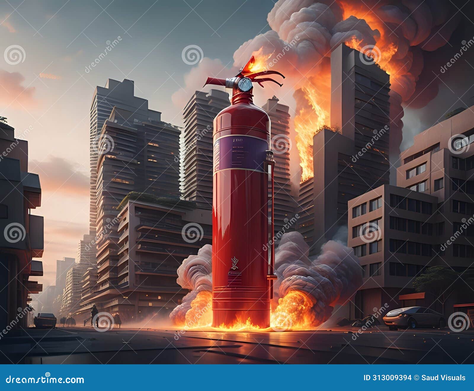 A Giant Sculpture of a Fire Extinguisher Surrounded by Modern and ...