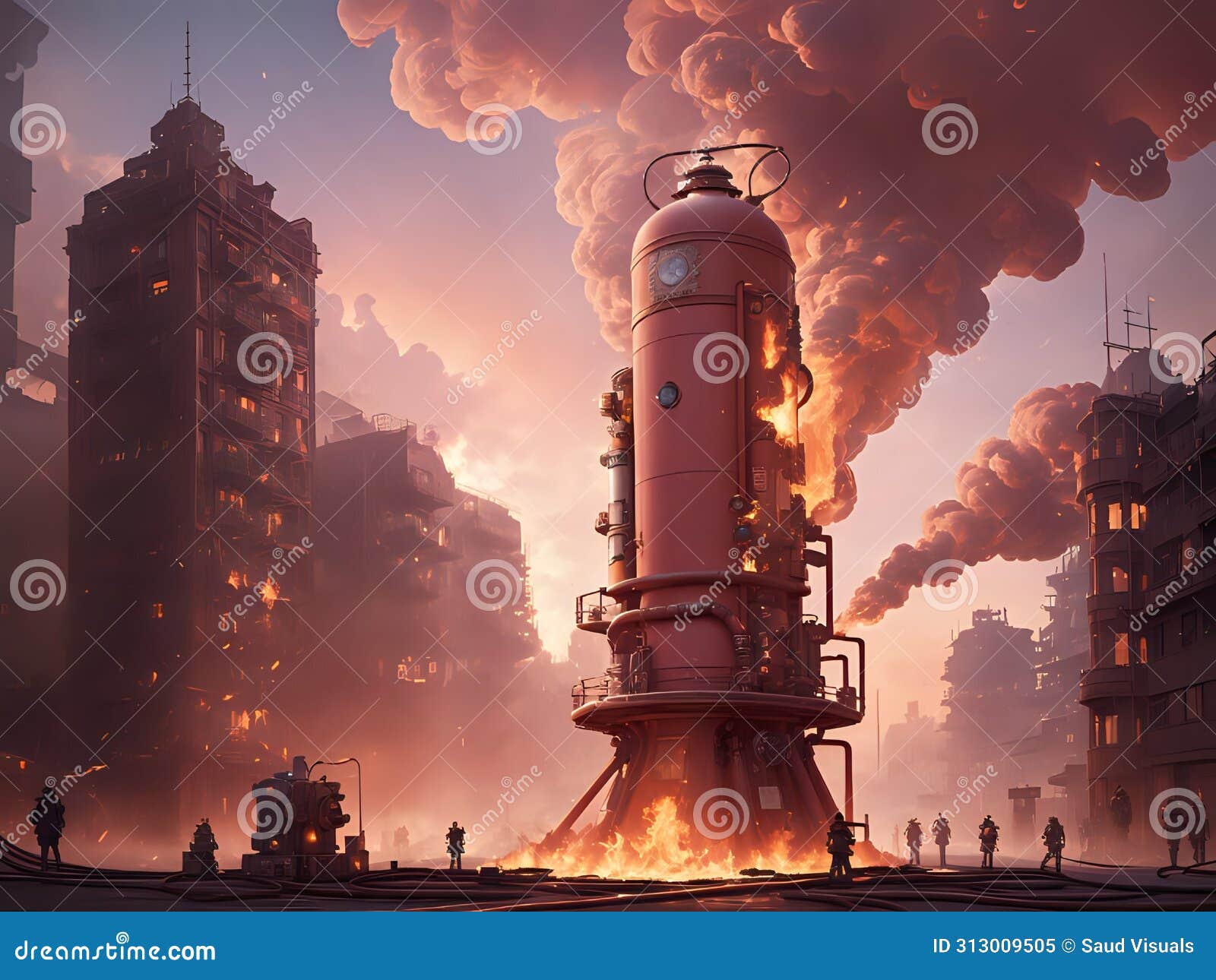 A Giant Sculpture of a Steampunk Fire Extinguisher Surrounded by Modern ...