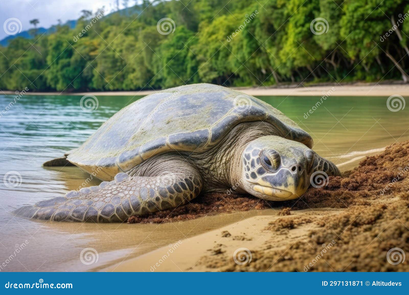 Giant Sea Turtle Resting on a Secluded Shoreline Stock Image - Image of ...