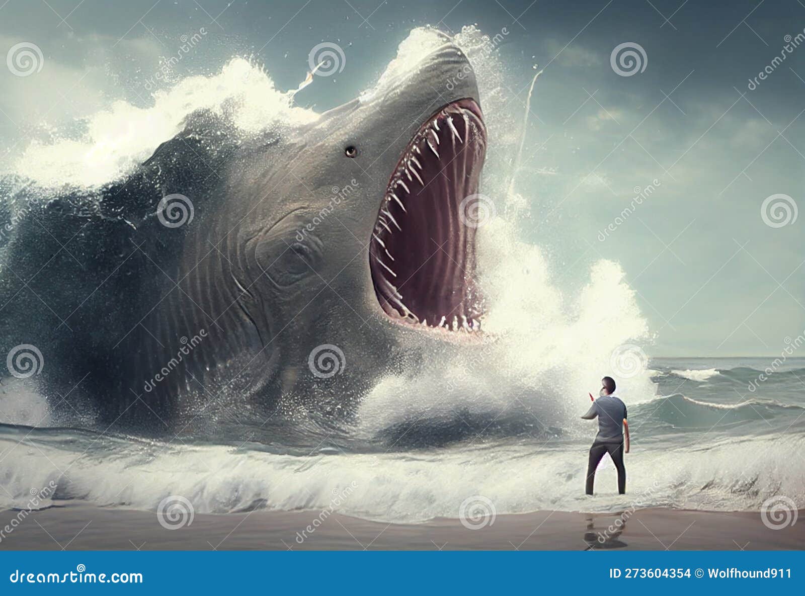 Giant Shark Attacks People in the Sea. Generate Ai. Stock Illustration ...