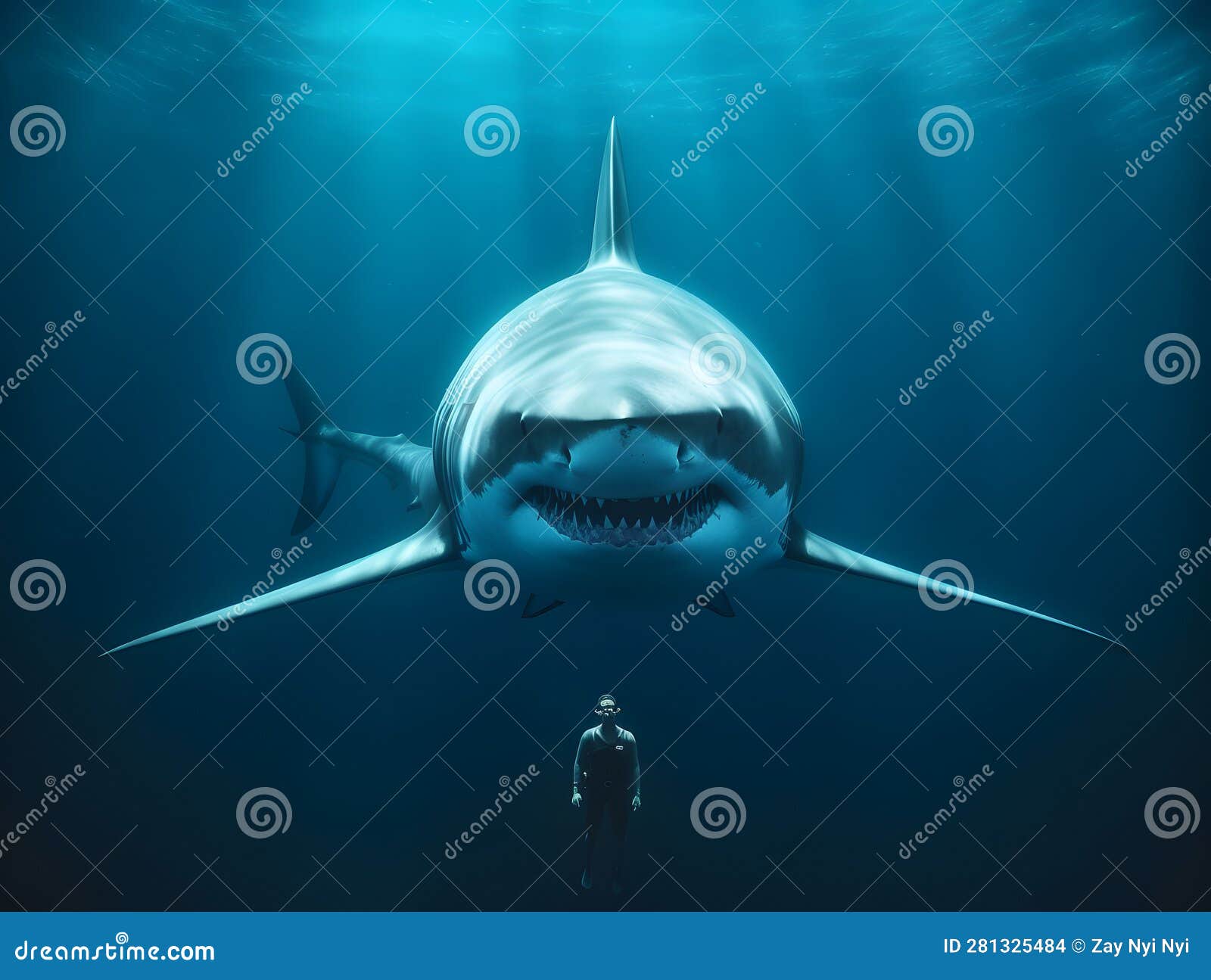 Giant Shark Attacks People In The Sea. Generate Ai. Royalty-Free Stock ...