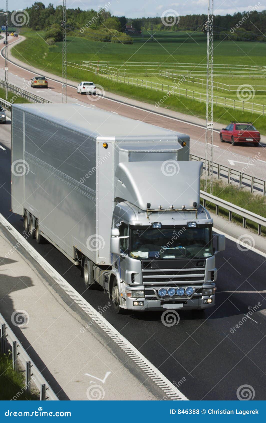 Giant Silver-gray Lorry in Countryside Stock Photo - Image of goods ...