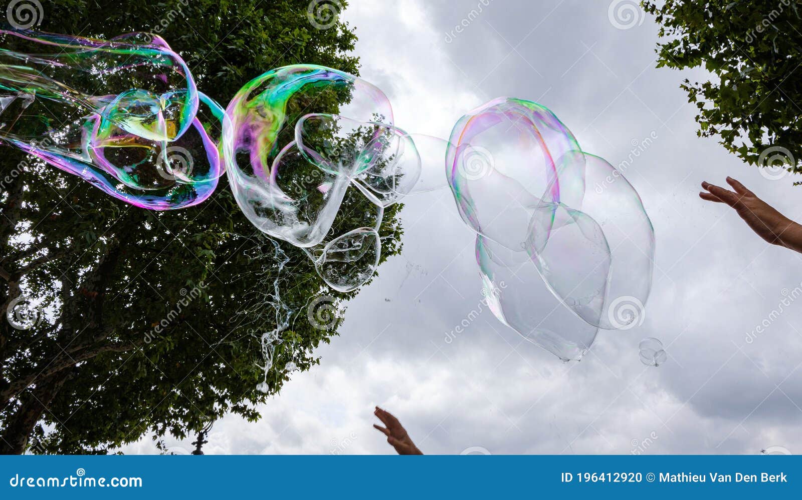 Giant Soap Bubbles Explode at the Touch of Children S Hands Stock Photo ...