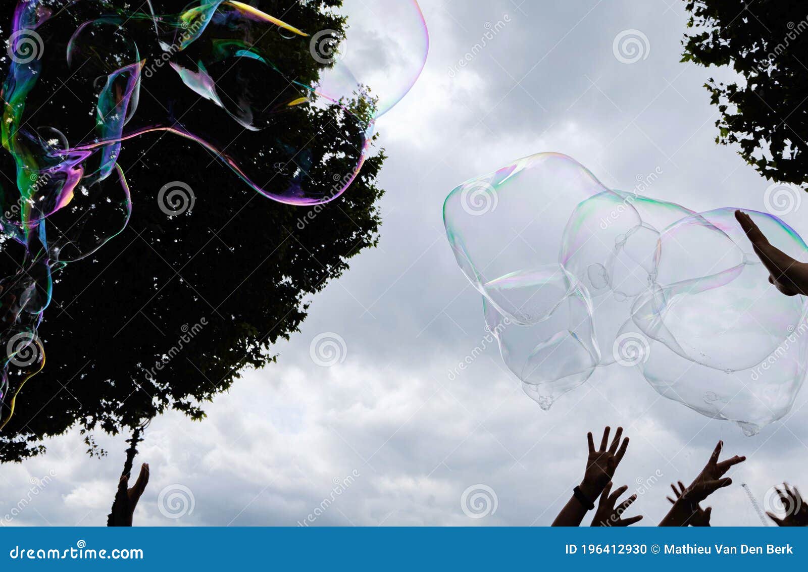 Giant Soap Bubbles Explode at the Touch of Children S Hands Stock Photo ...