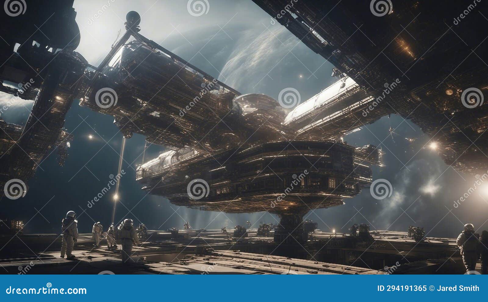 Giant Space Station Being Built in Space, Planet in the Background ...