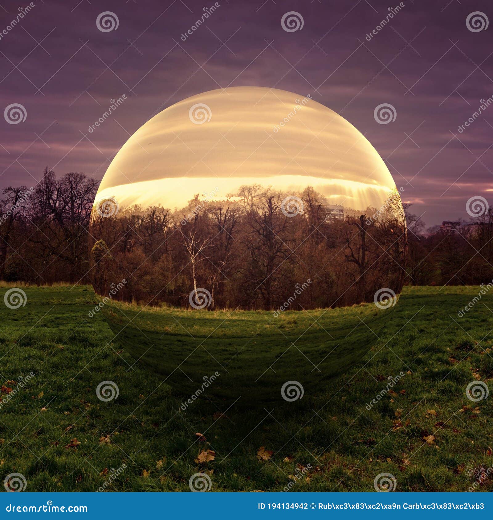 Giant Sphere with a Mirror Surface in the Middle of Nowhere Stock Photo ...