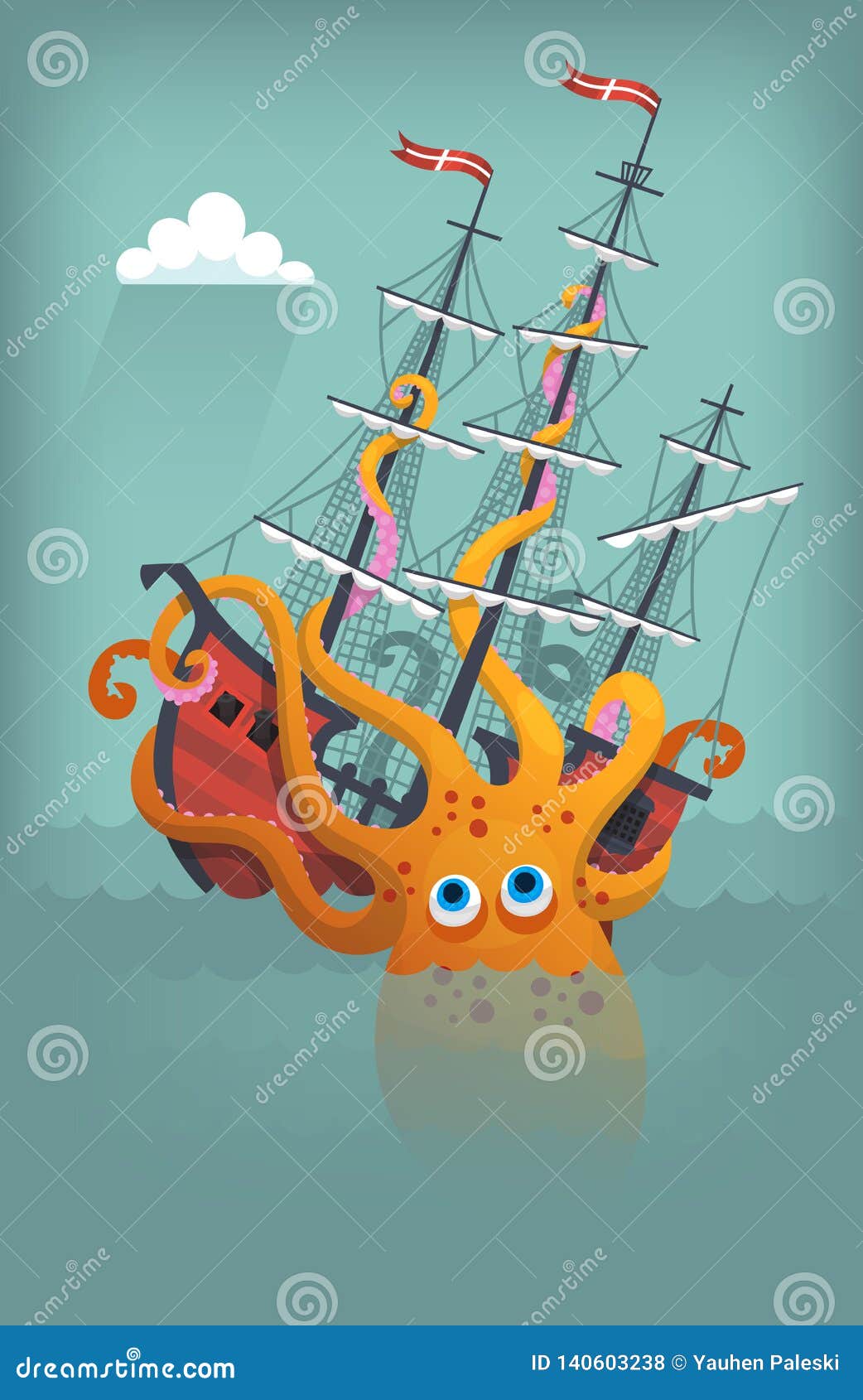 Squid Attacking Ship Tattoo