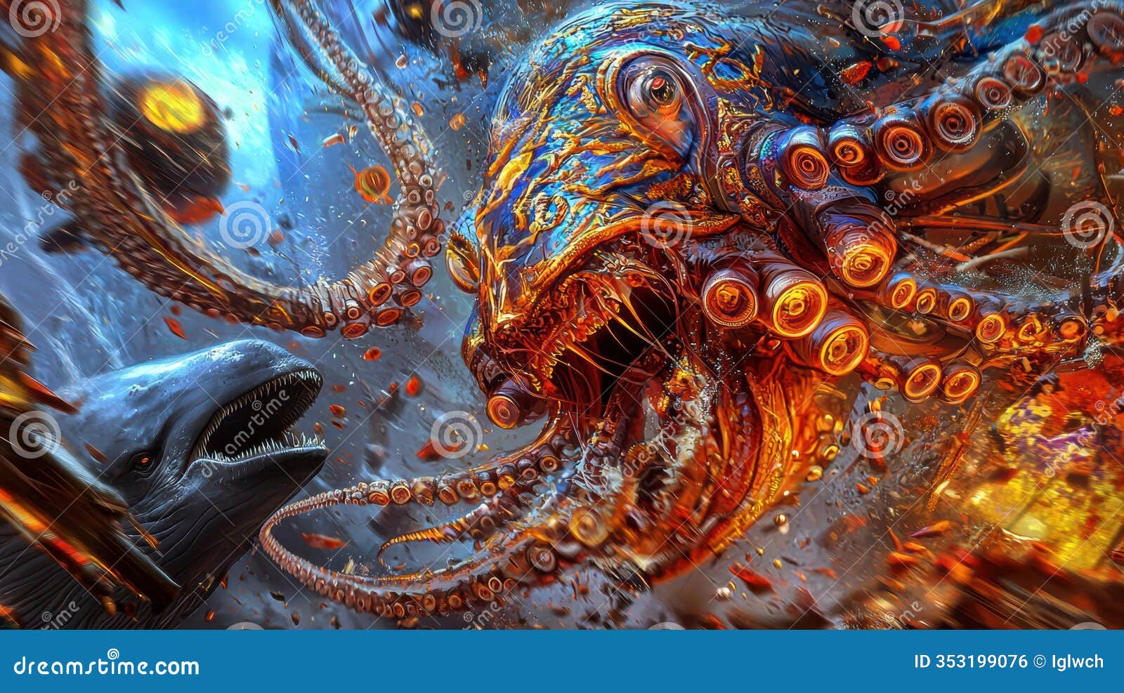 Epic Underwater Battle between Giant Squid and Sperm Whale in Stock ...