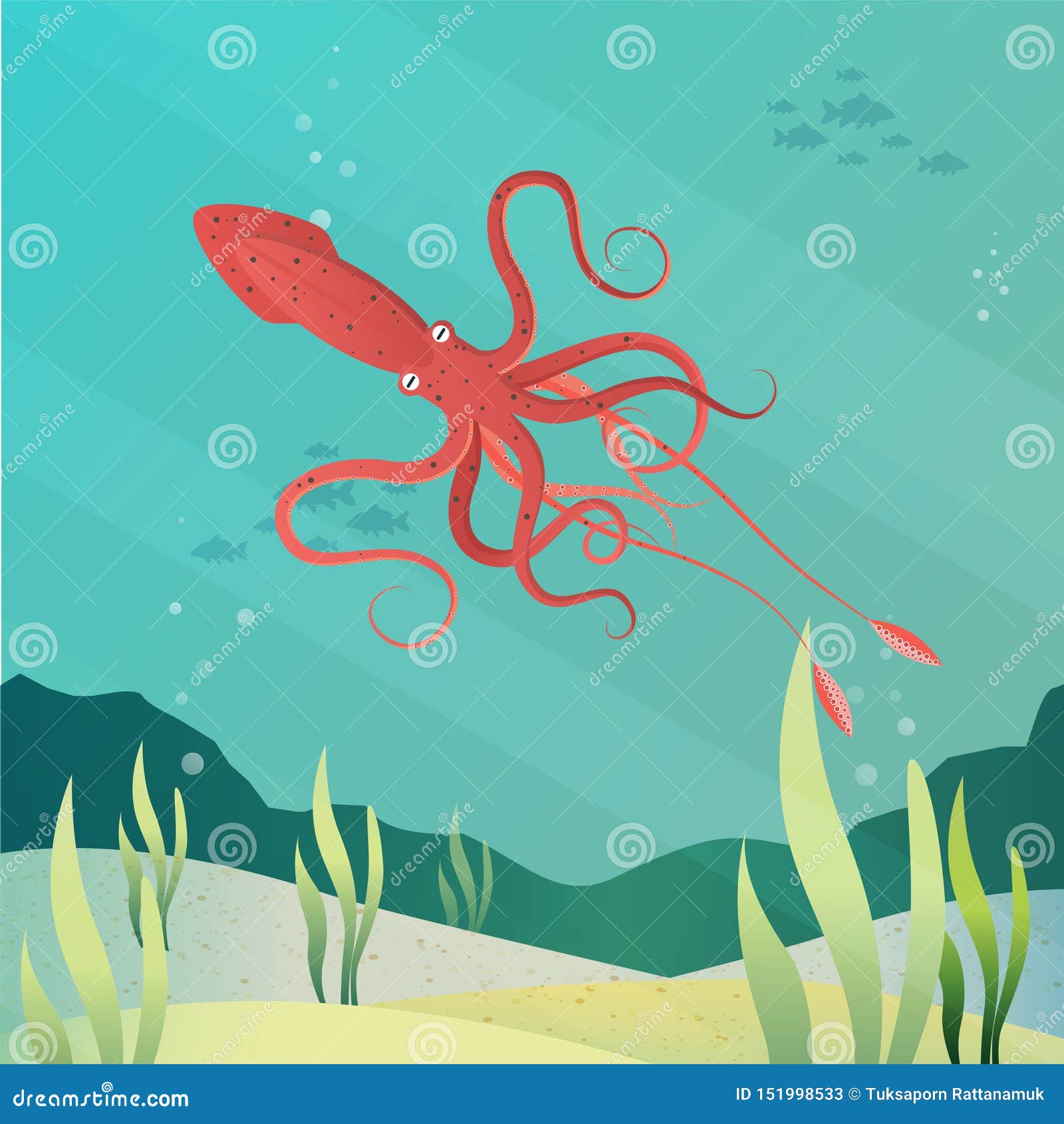 Giant squid stock vector. Illustration of underwater - 151998533