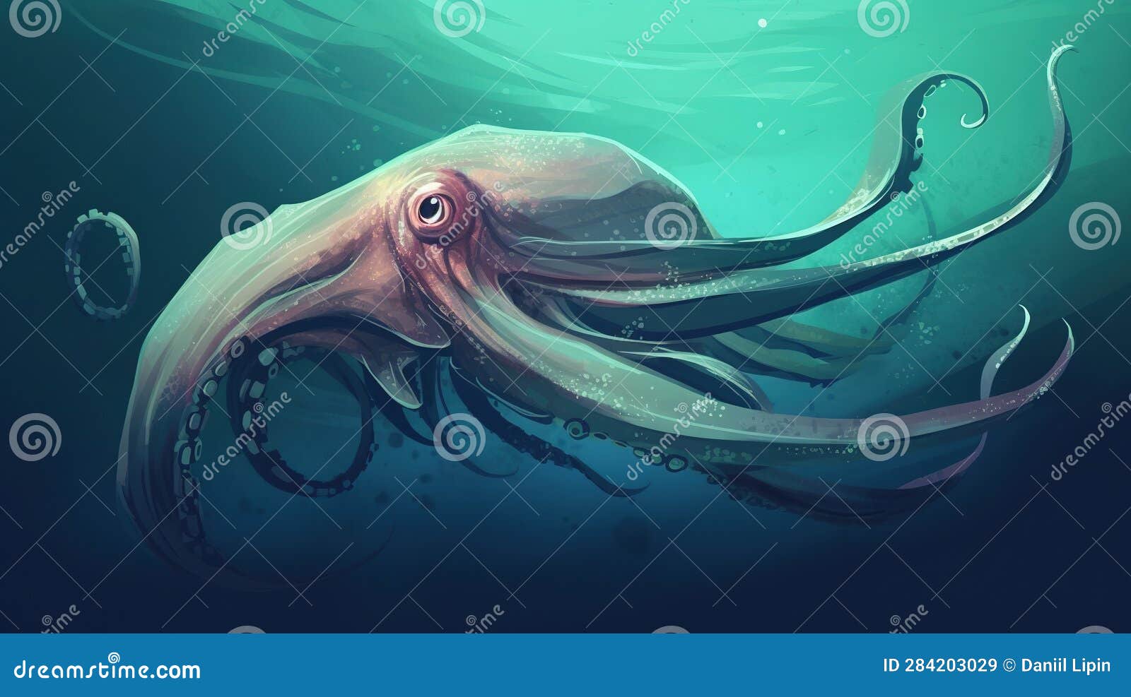 A Giant Squid With Tentacles Stock Illustration Illustration Of Wild Wildlife 284203029