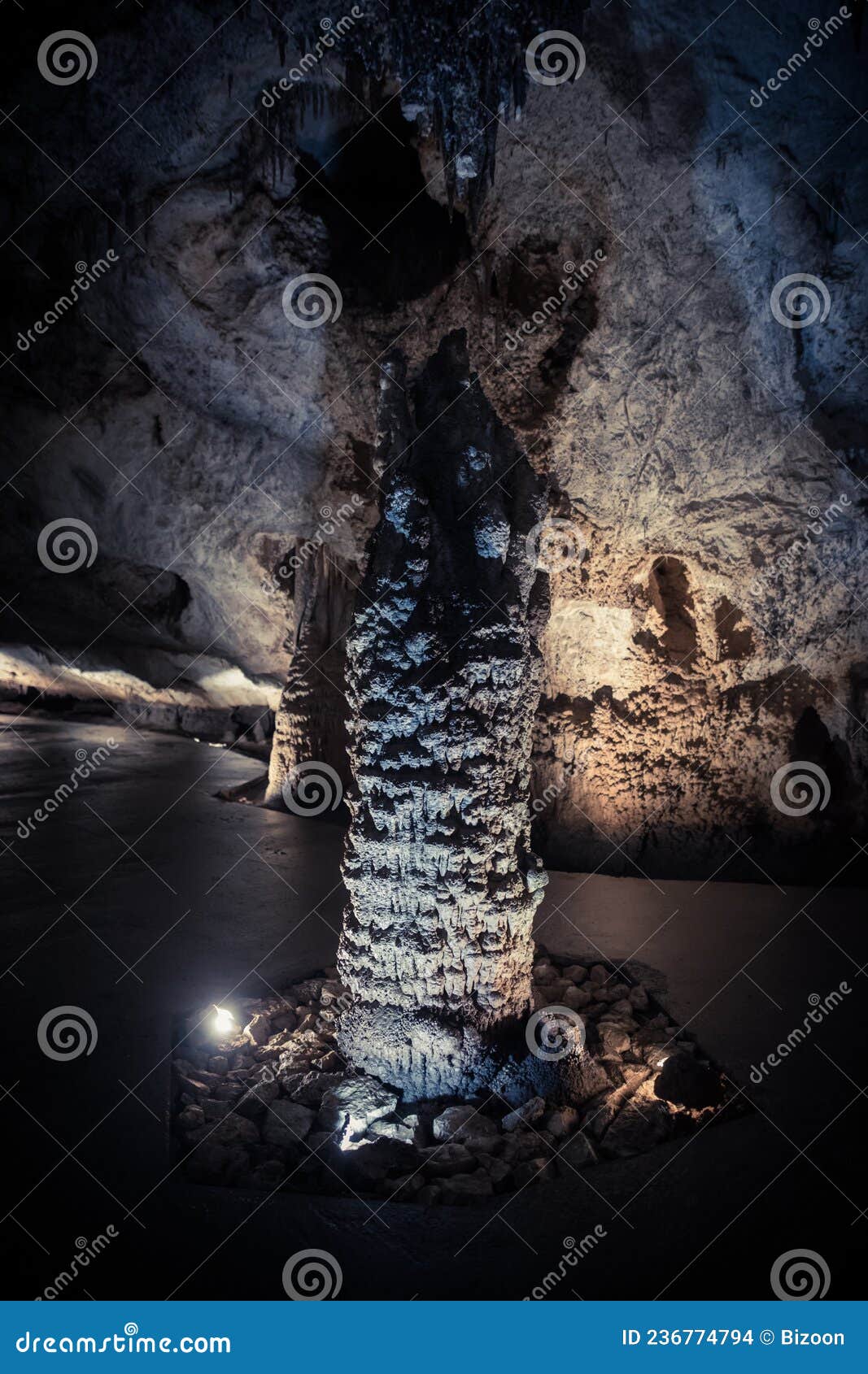 Giant Stalagmite in a an Underground Cave Stock Photo - Image of empty ...