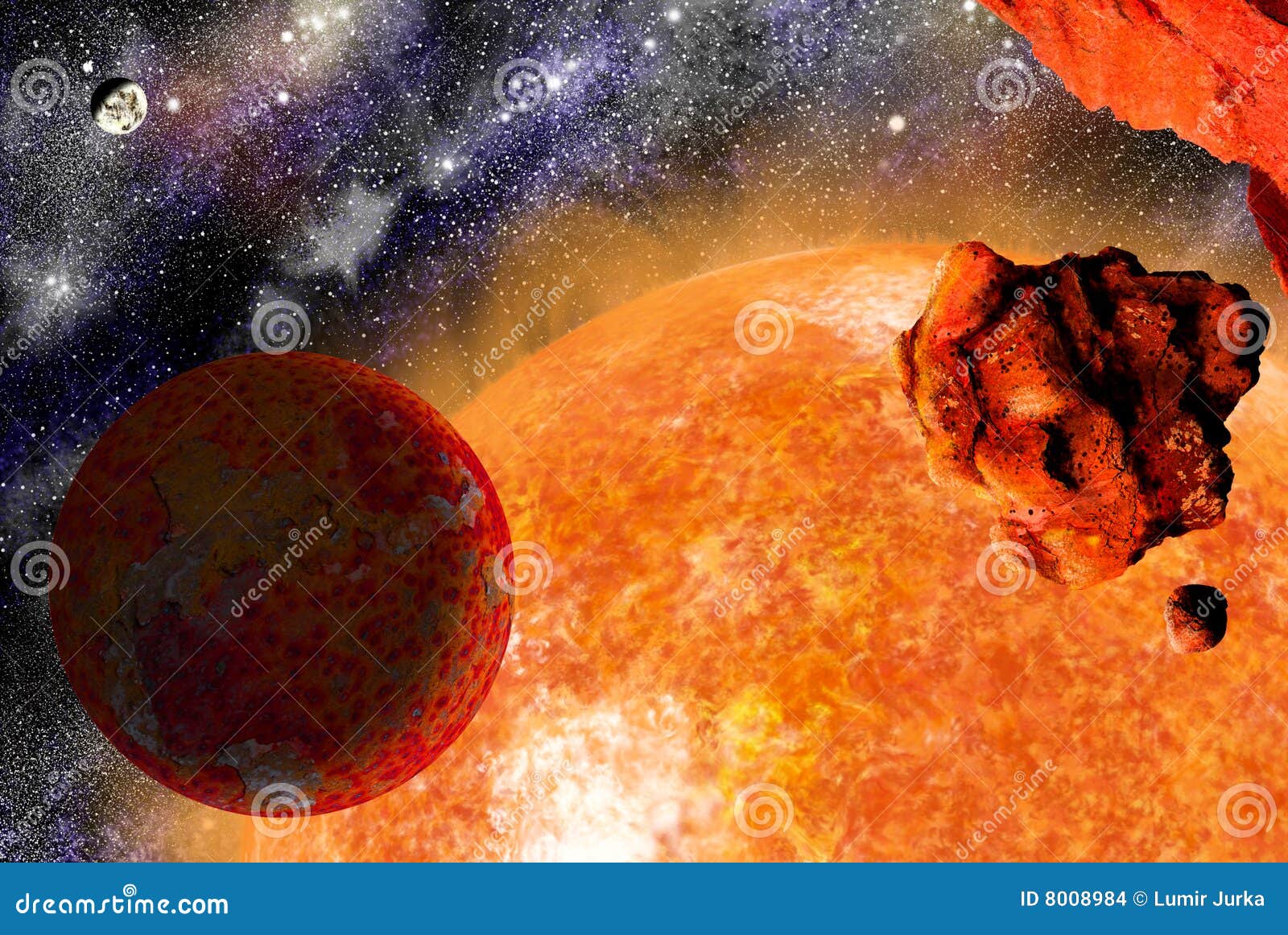 Giant Star with Planet and Falling-stone Stock Illustration ...