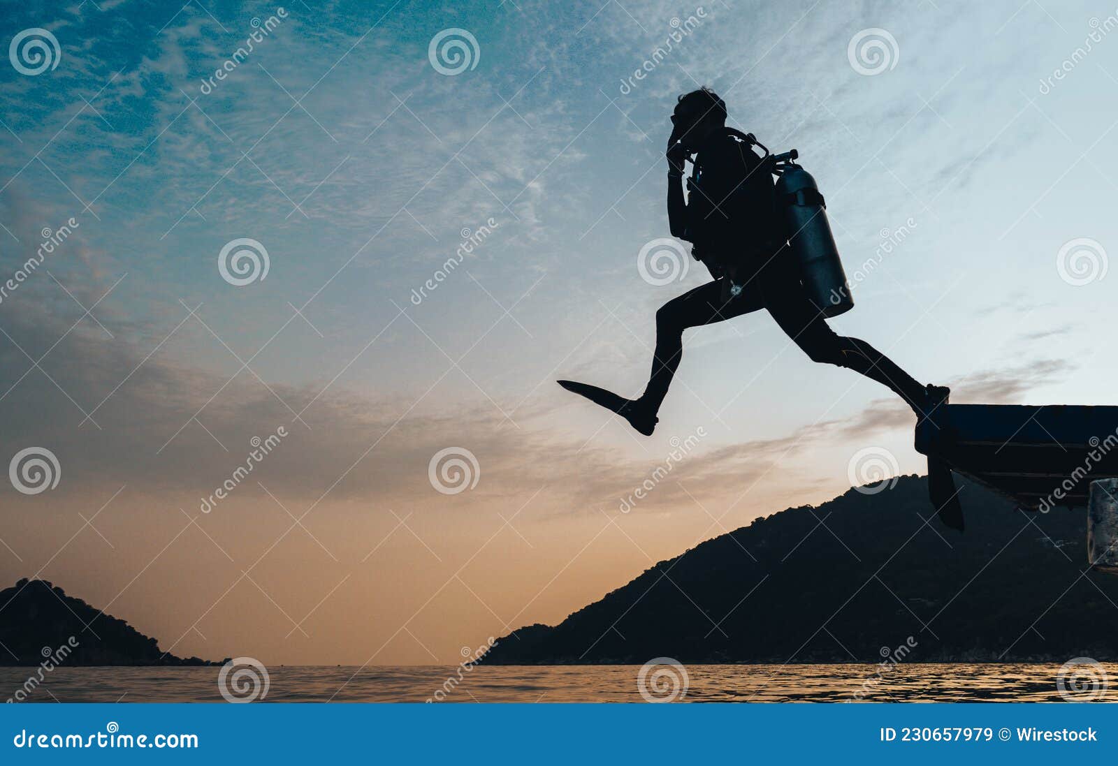 Giant Step Going Diving in Sunset Stock Image - Image of light, clear ...