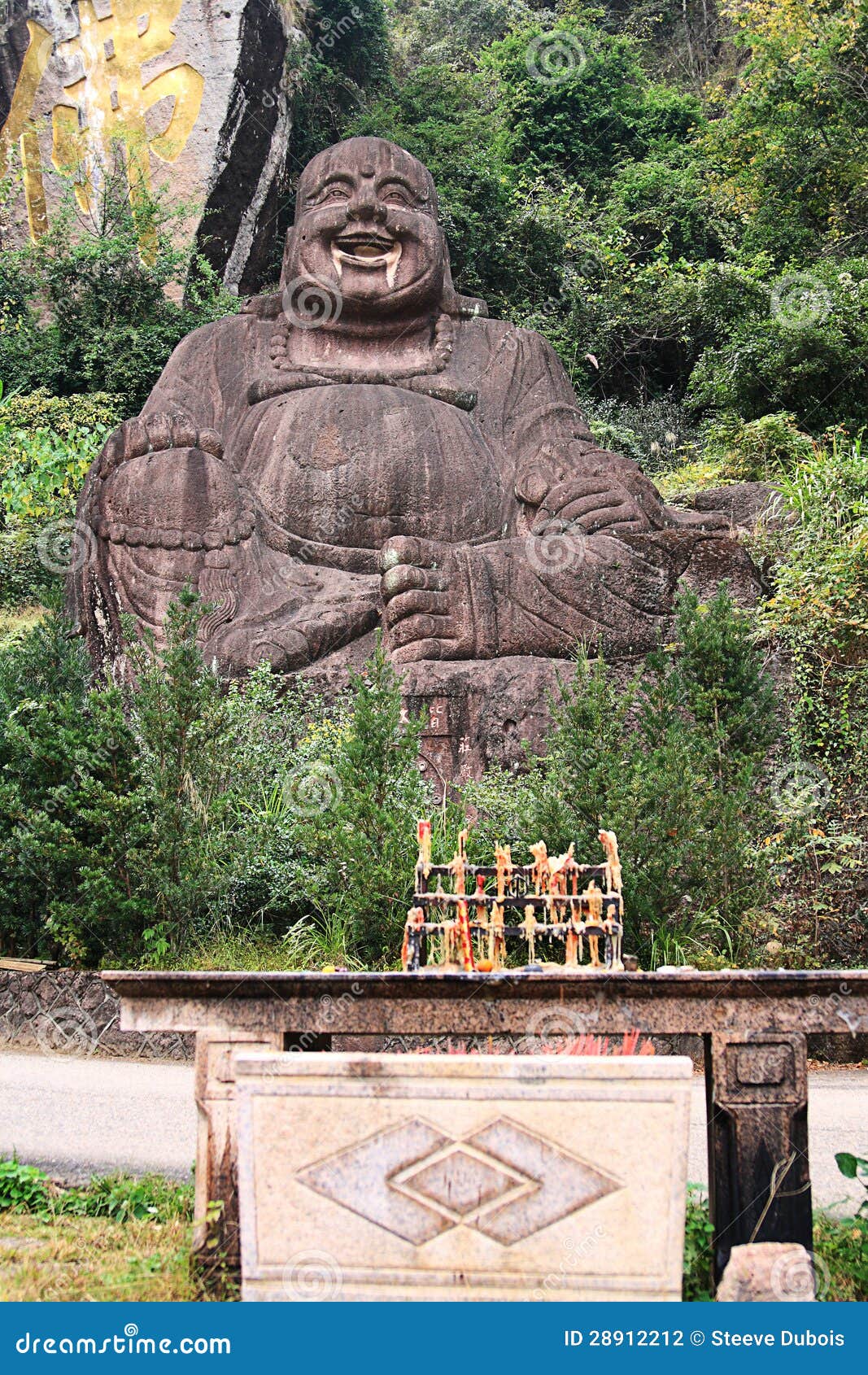 Giant Stone Statue of Buddha and Altar Stock Photo - Image of worship ...