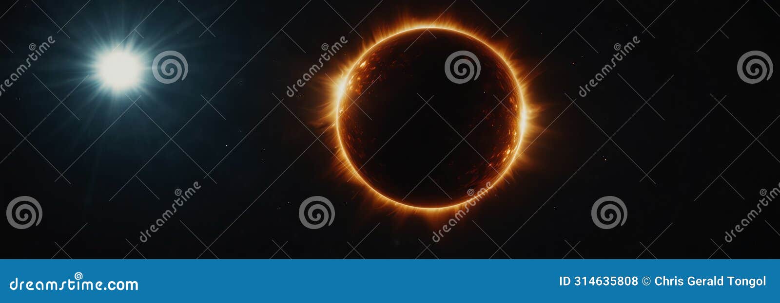 Giant Sun on Black Empty Space Universe Void Panoramic Wide Angle Ai ...