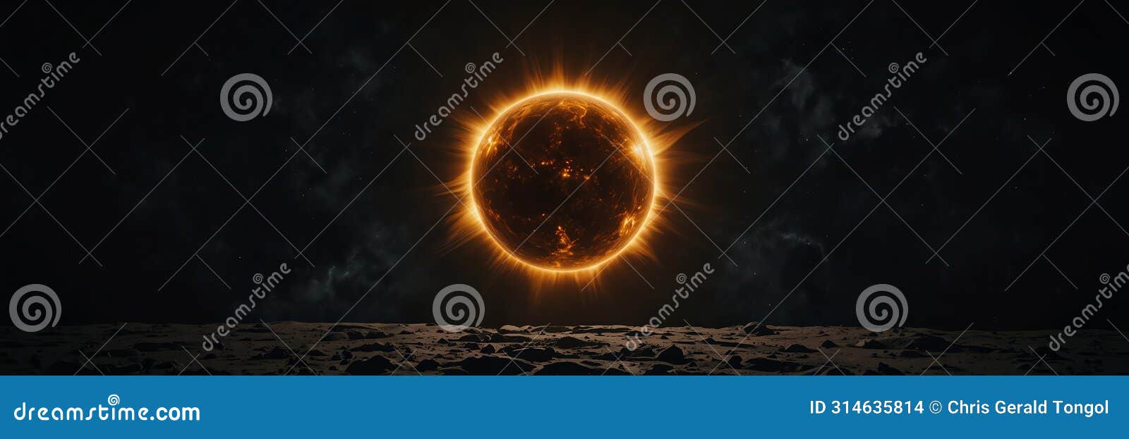 Giant Sun on Black Empty Space Universe Void Panoramic Wide Angle Ai ...