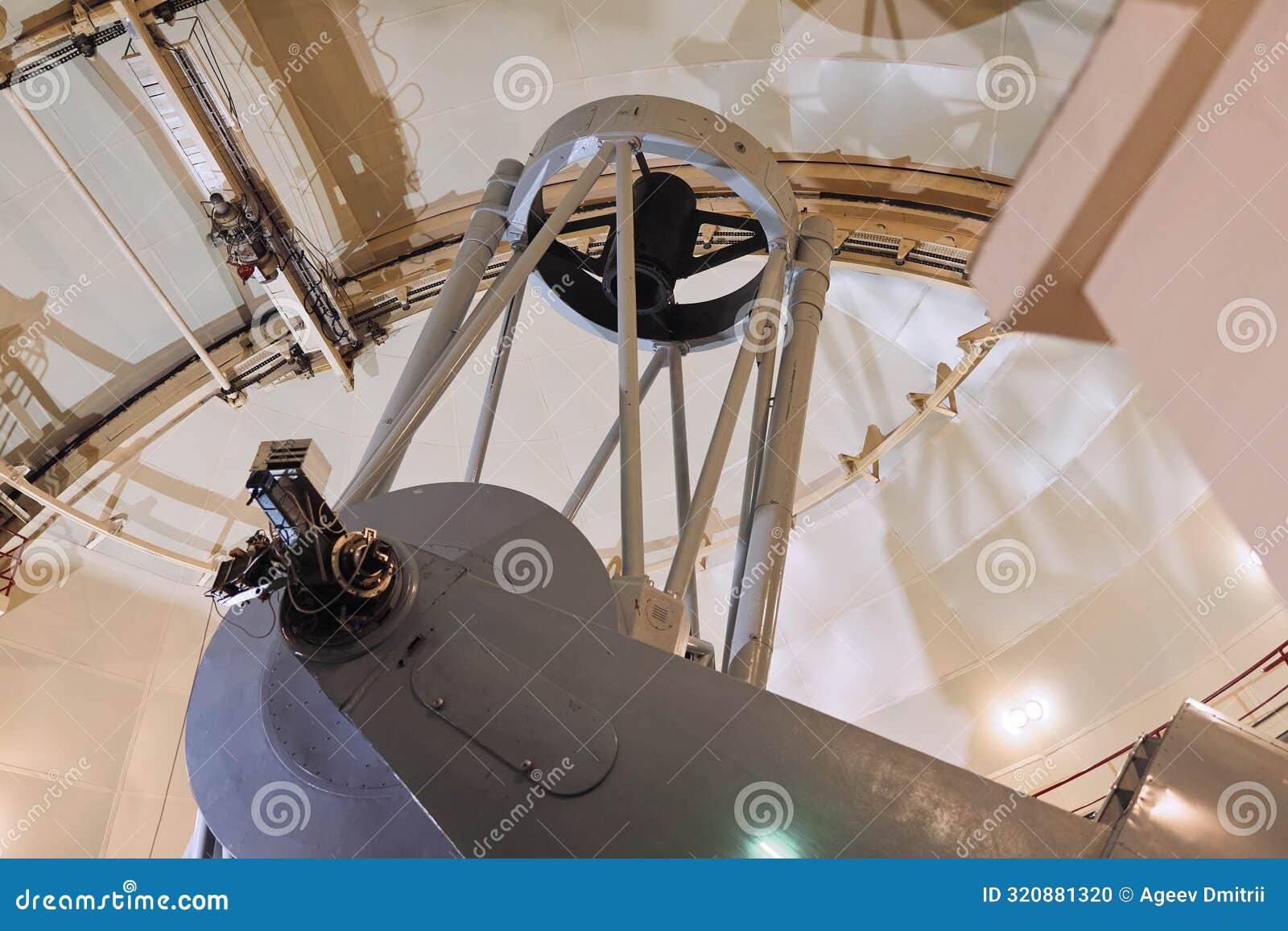 Giant Telescope Under a Metal Structure in an Observatory Building ...