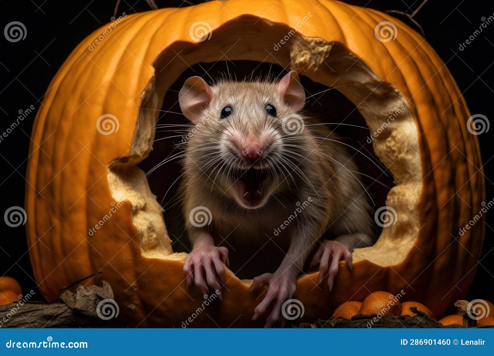 Terrible Brown Rat Gnawed Hole in Halloween Pumpkin Stock Illustration ...