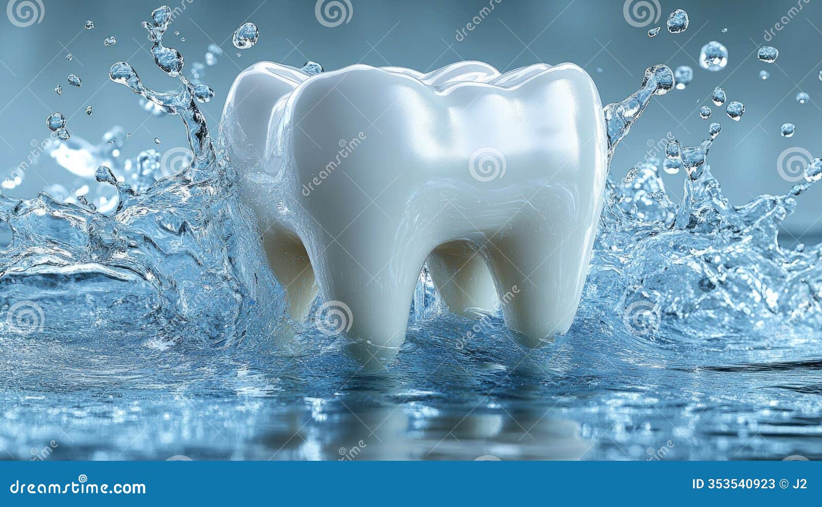 Giant Tooth Splashing in Water with Blue Background Stock Image - Image ...