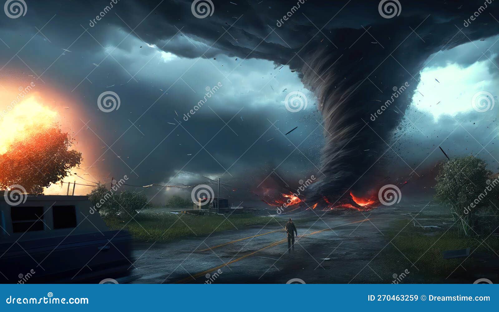 Storm Chaser Filming Tornado From The Safety Of Their Vehicle Stock ...
