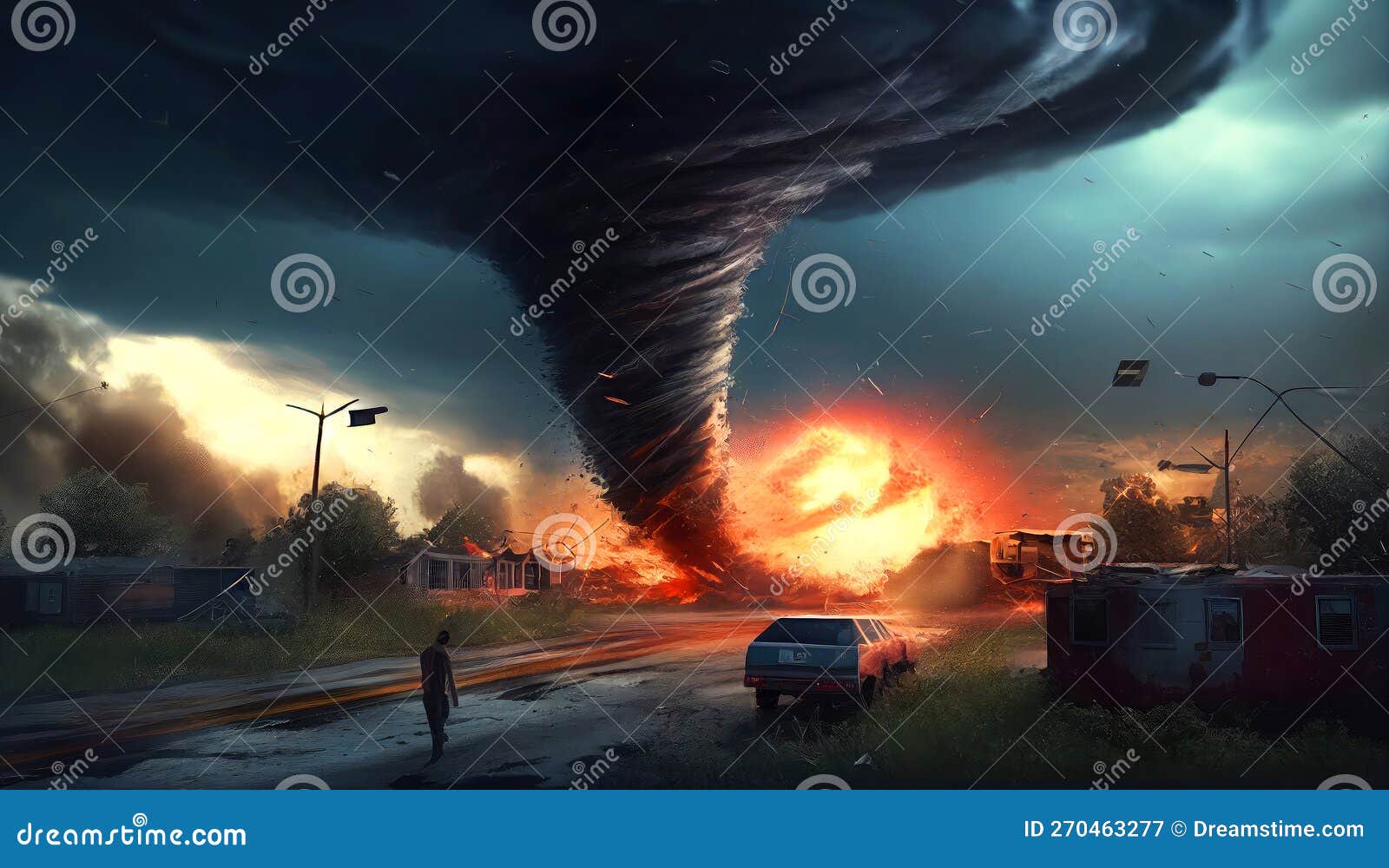 Giant Tornado Destruction. Apocalyptic Illustration, Stock Illustration ...