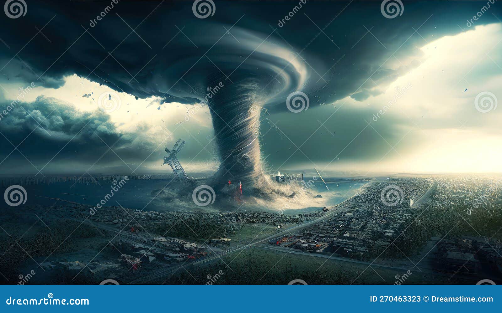Giant Tornado Destruction. Apocalyptic Illustration, Stock Illustration ...