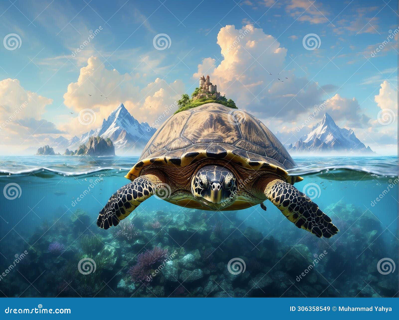 The Giant Tortoise Carries a Ride on Its Back Stock Illustration ...